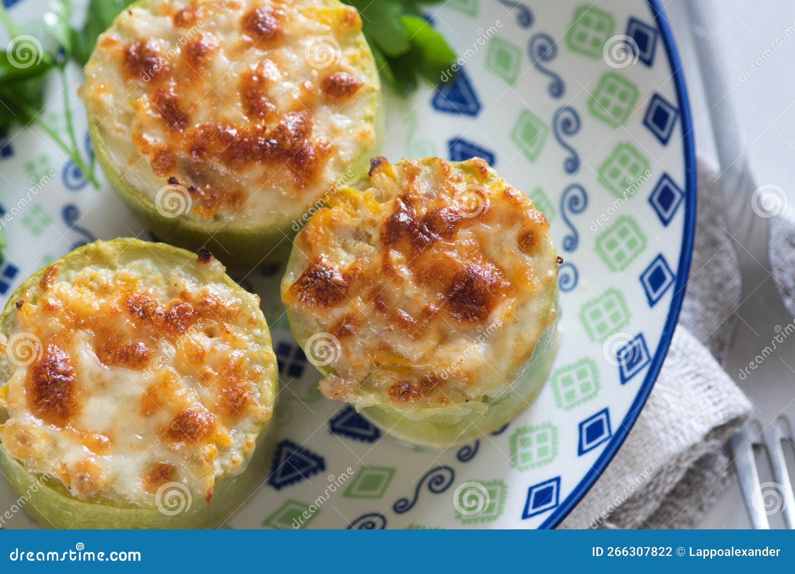 Stuffed Zucchini with Cheese Crust Stock Photo - Image of food ...