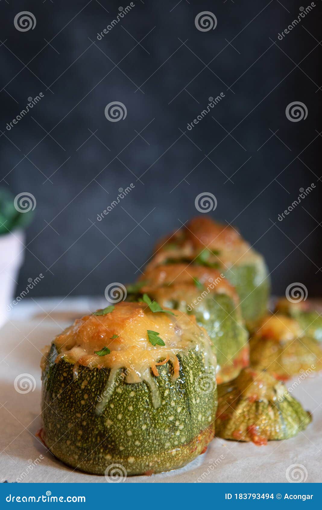 Stuffed Zucchini. Round Zucchini Stuffed with Meat and Vegetables Stock ...