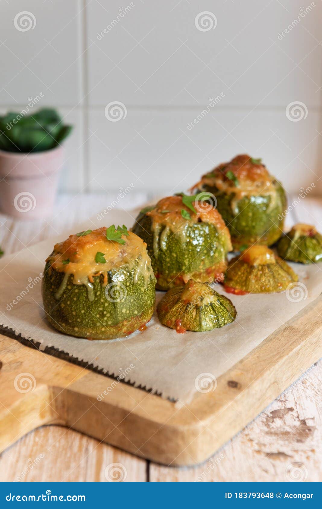 Stuffed Zucchini. Round Zucchini Stuffed with Meat and Vegetables Stock ...