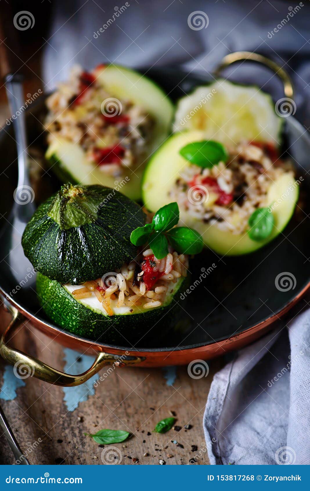Stuffed Zuccini with Rice..selective Focus Stock Photo - Image of herb ...