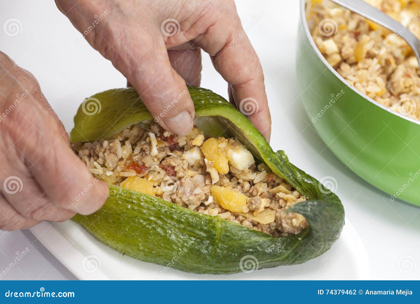 Stuffing Cucumber Preparation Stock Photo - Image of milk, kitchen ...