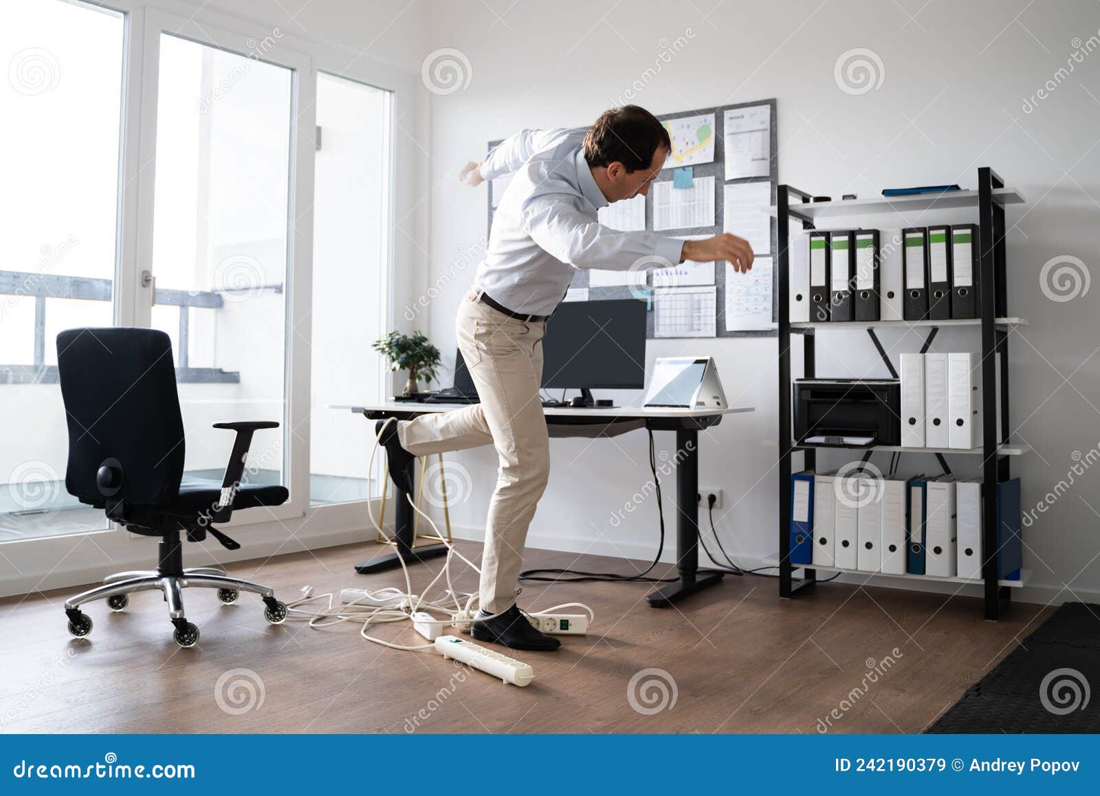 Stumble and Fall Over Wire stock image. Image of compensation - 242190379