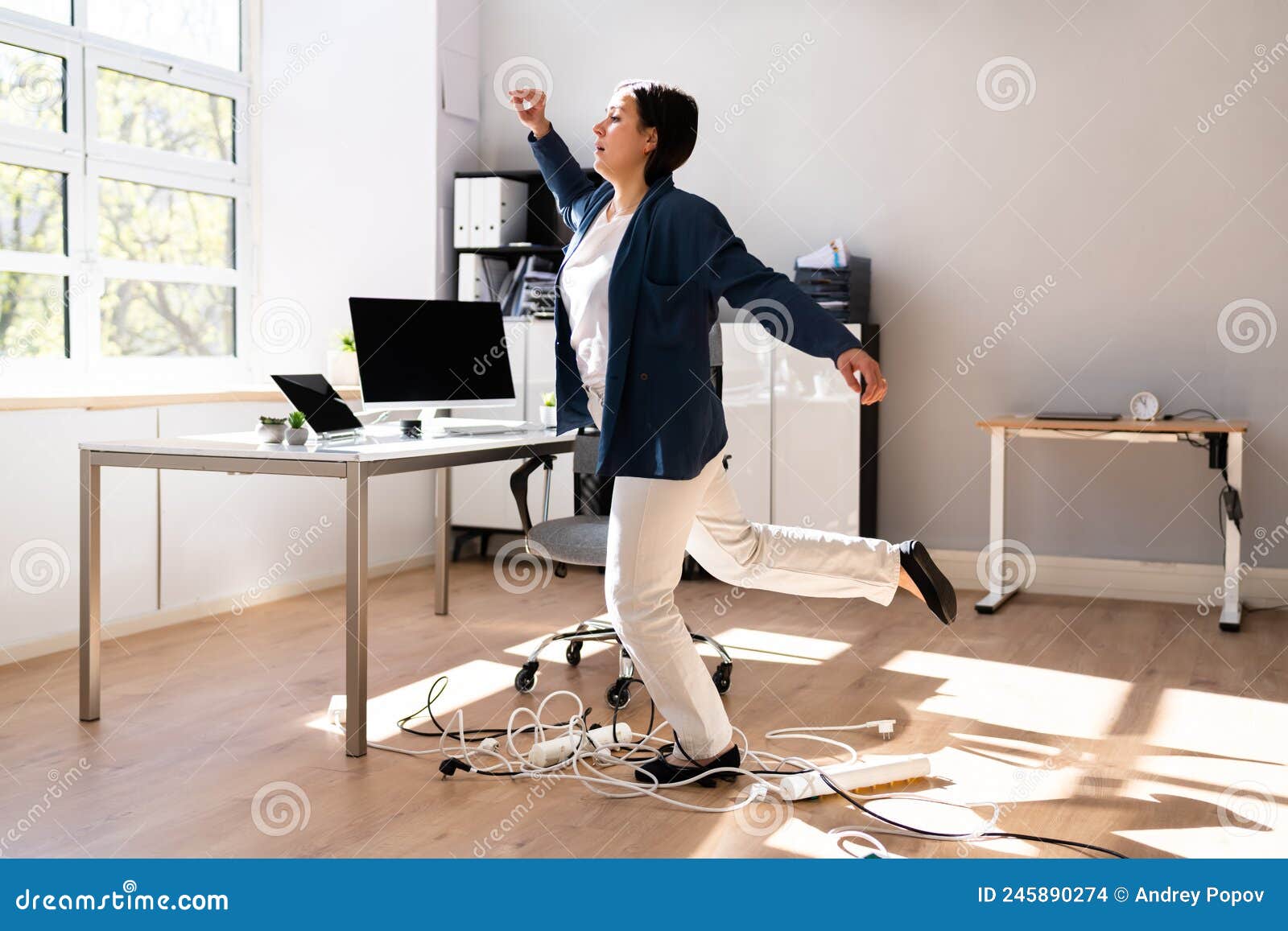 Stumble and Fall Over Wire stock photo. Image of human - 245890274