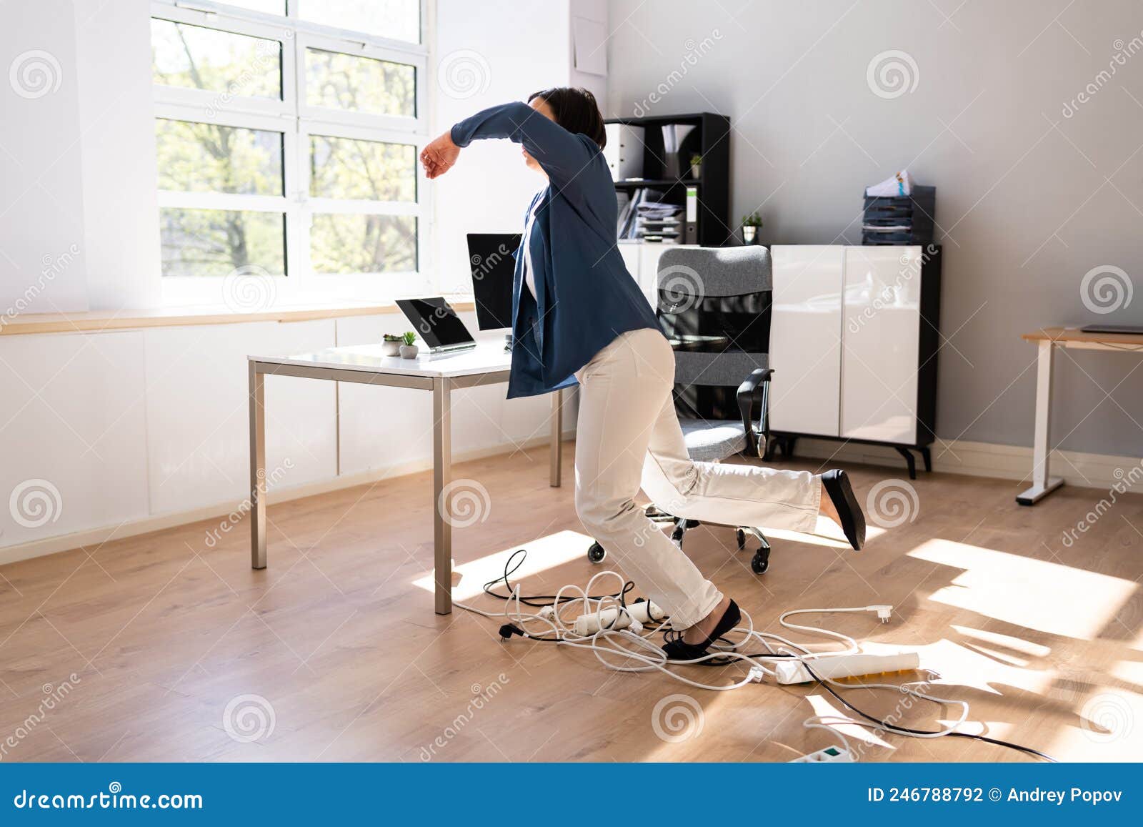 Stumble Over Cable. Clumsy Office Falldown Stock Image | CartoonDealer ...