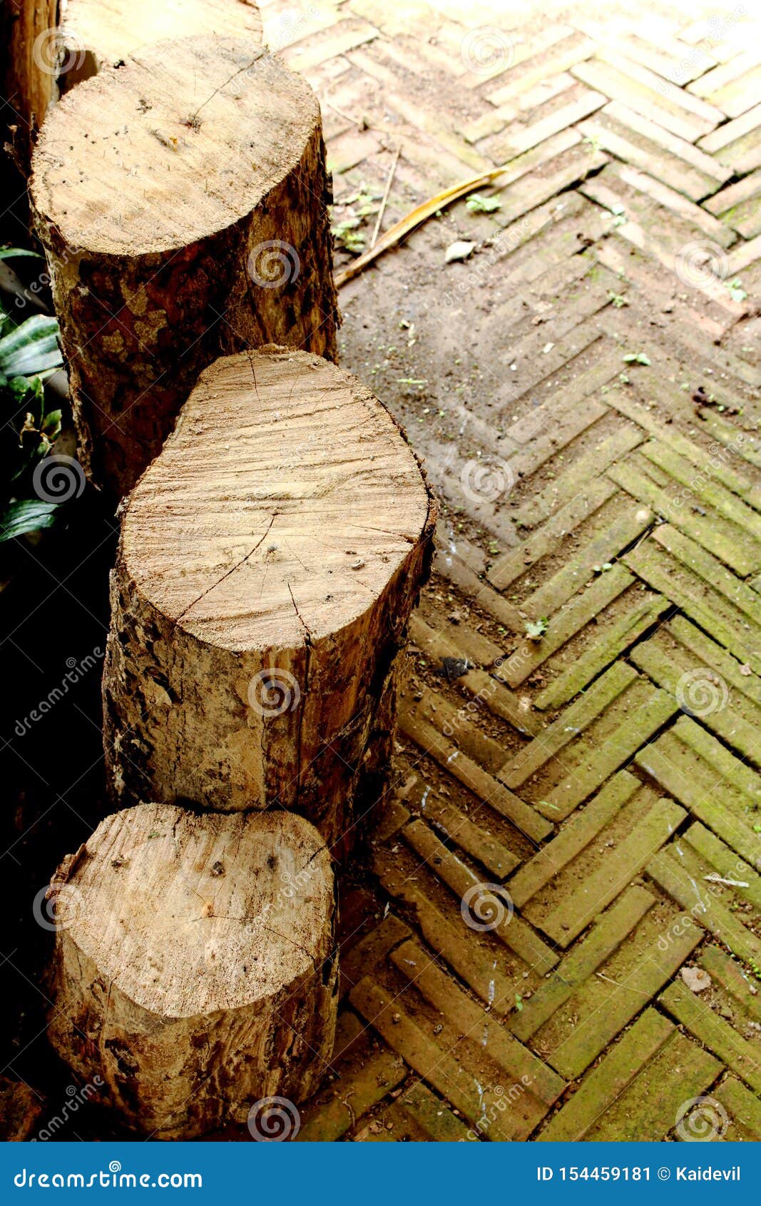 Stump on brick floor stock image. Image of used, stone - 154459181