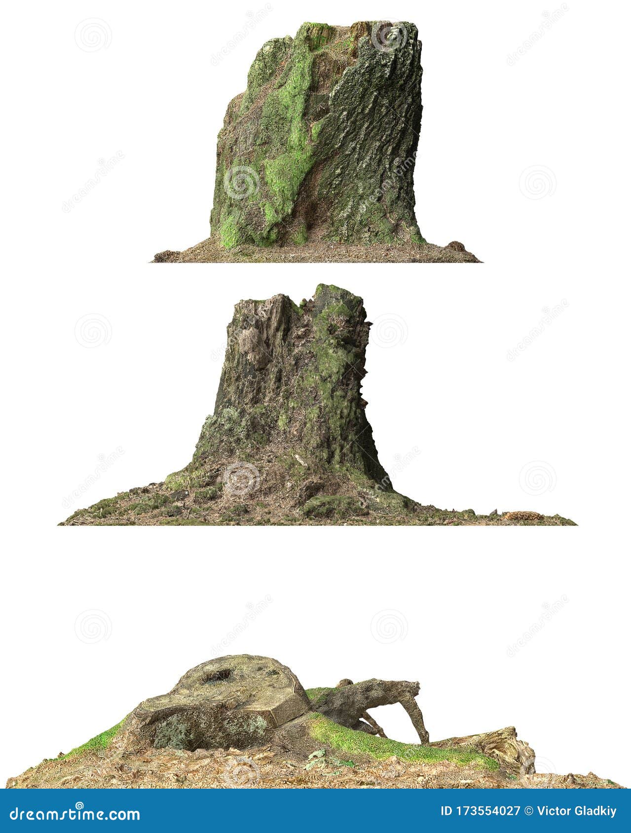 Stump Dead Tree Isolated on White 3d Illustration Stock Illustration ...