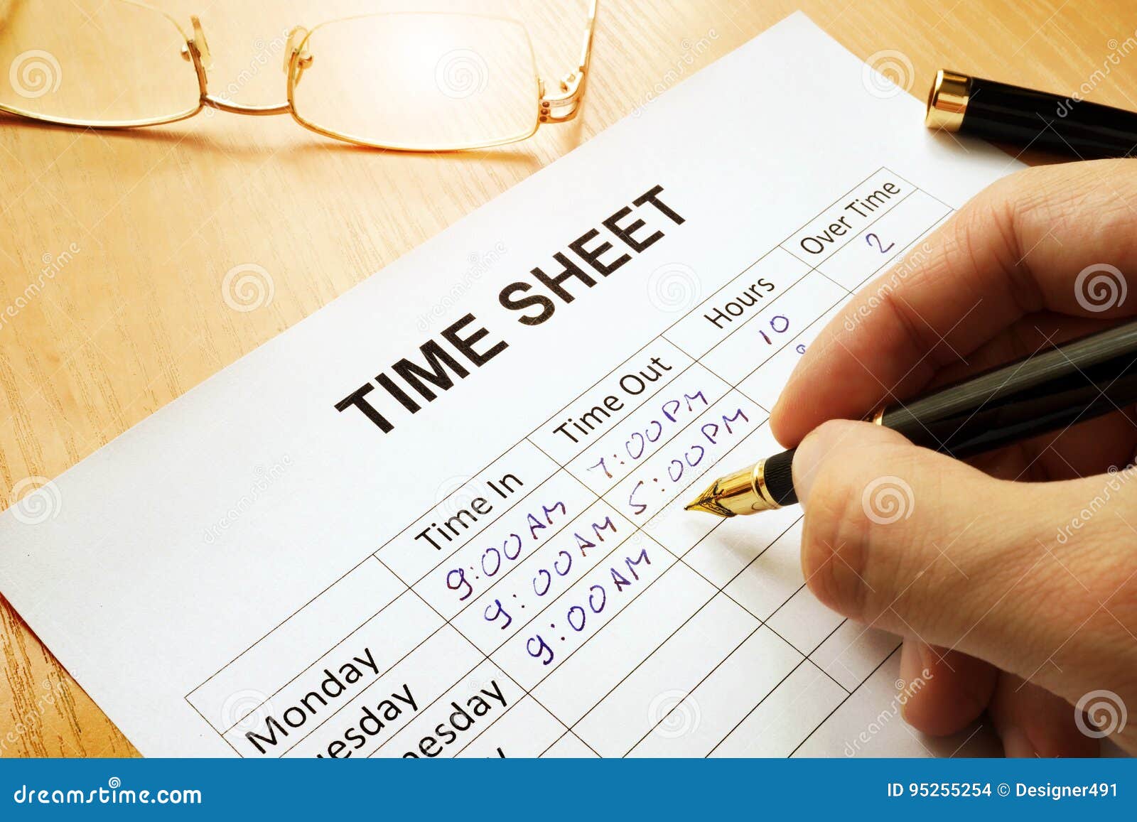 Stundenzettel stockfoto. Bild von bezahlung, satz, stunden - 95255254