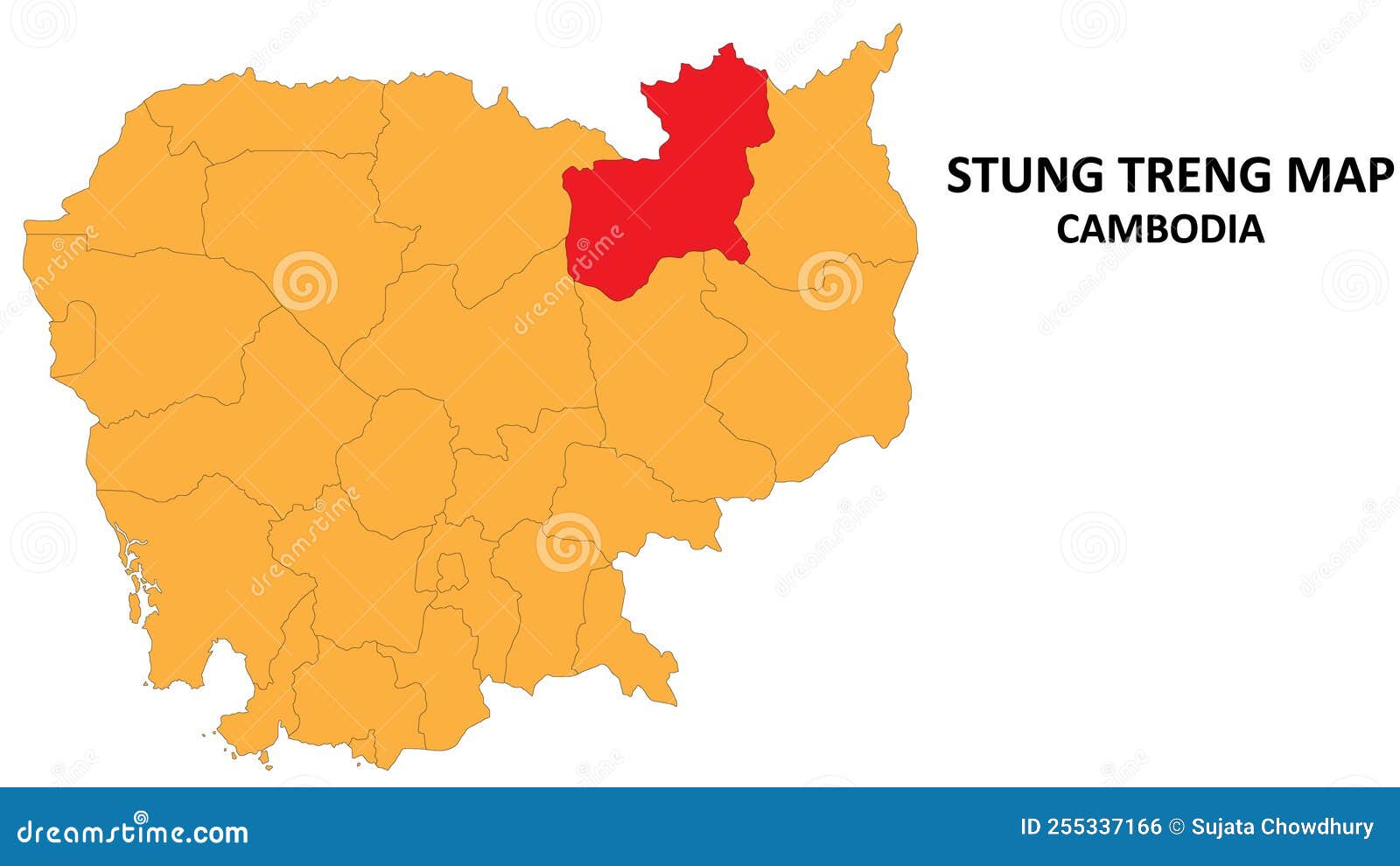 Stung Treng State and Regions Map Highlighted on Cambodia Map Stock ...