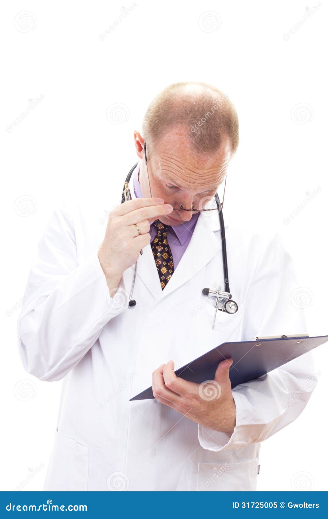 Stunned Doctor Reading Patients File Stock Image - Image of amazed ...