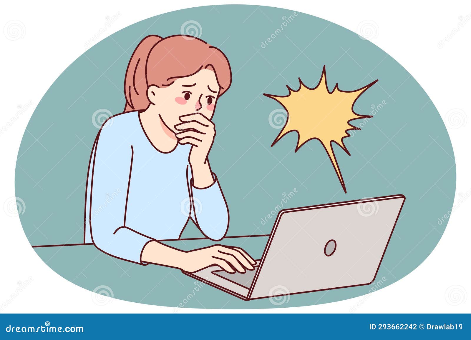Stunned Woman Shocked By News On Laptop Vector Illustration