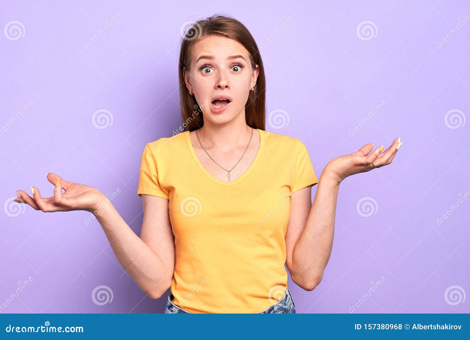 Stunned Young Female Has Clueless Expression, Doesnt Know What To Do ...