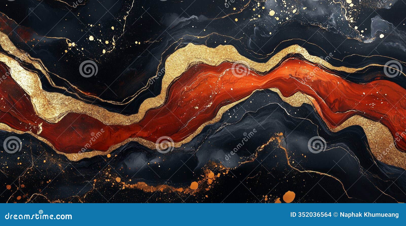 Stunning Abstract Art Featuring Flowing Design of Black, Red, and Gold ...