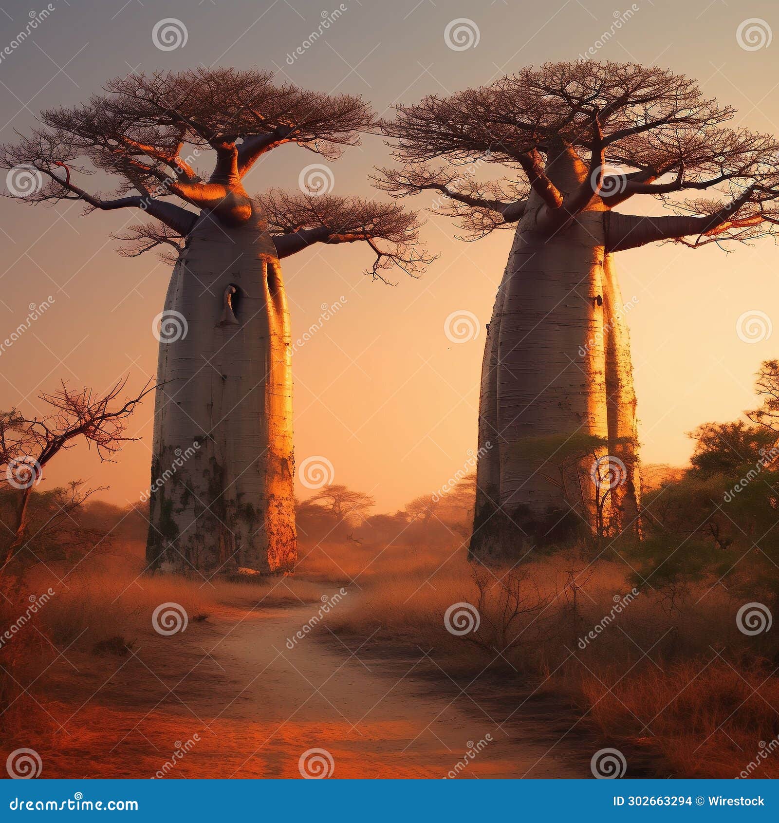 Stunning African Landscape Featuring Two Bao Trees Positioned in Front ...