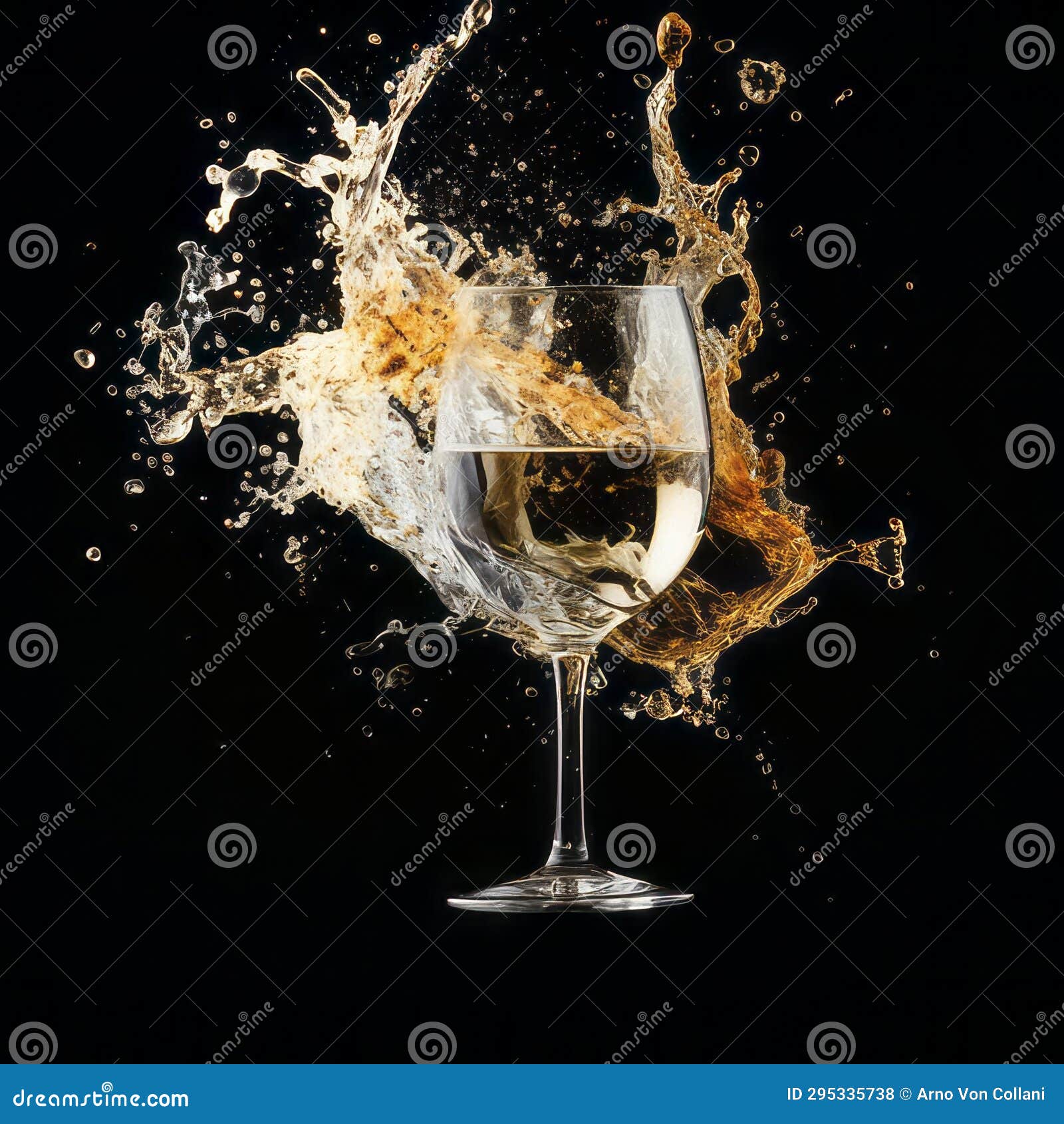 Elegant White Wine Splash: Glass on Black Background Stock Illustration ...