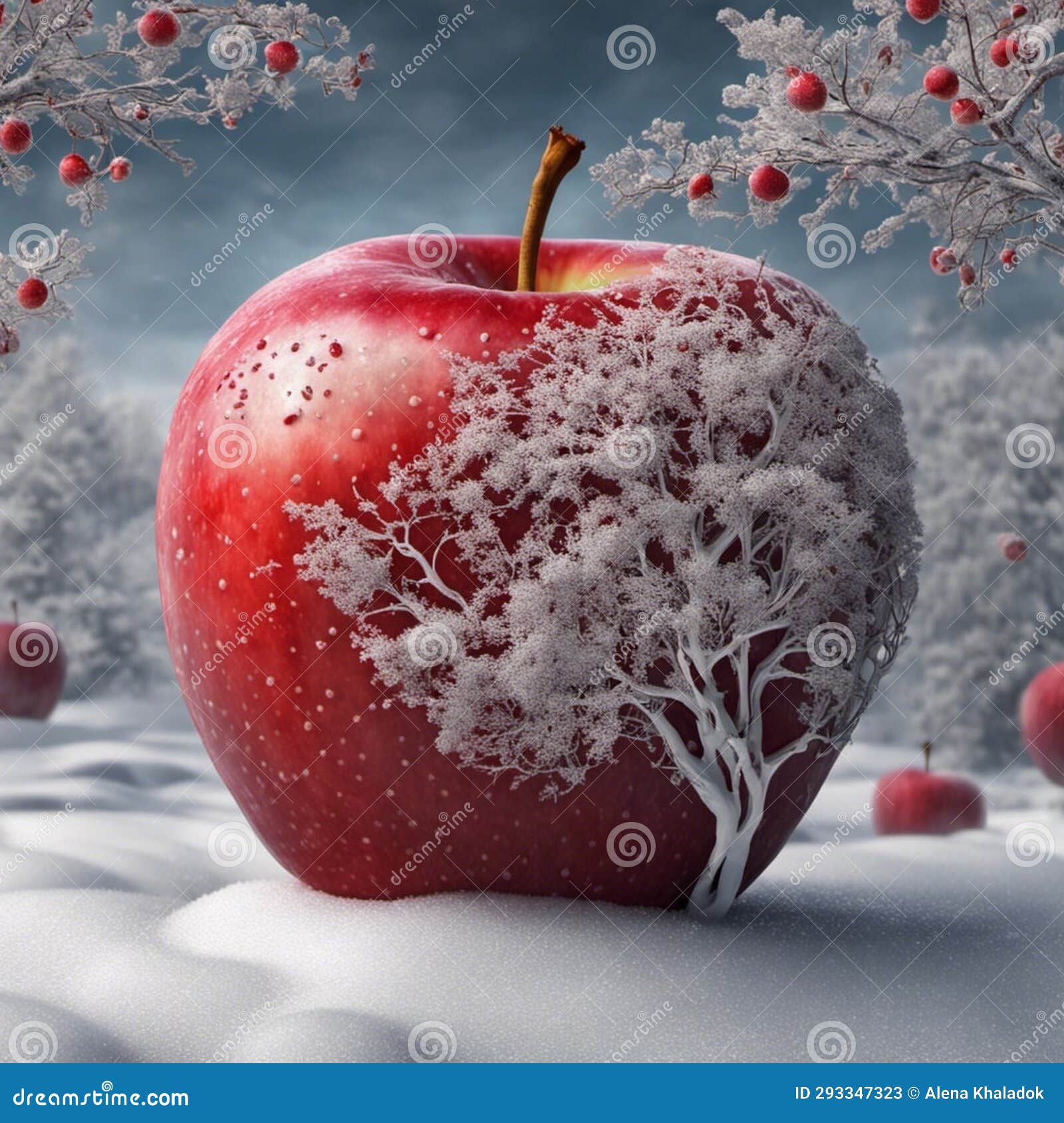 Stunning Apple in Winter Landscape Stock Illustration - Illustration of ...