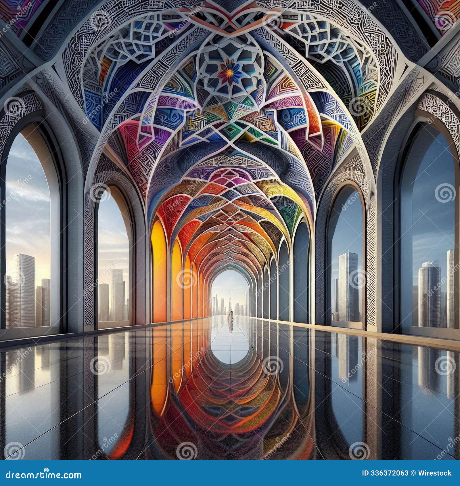Stunning Architectural Corridor with Intricate, Colorful Patterns on ...