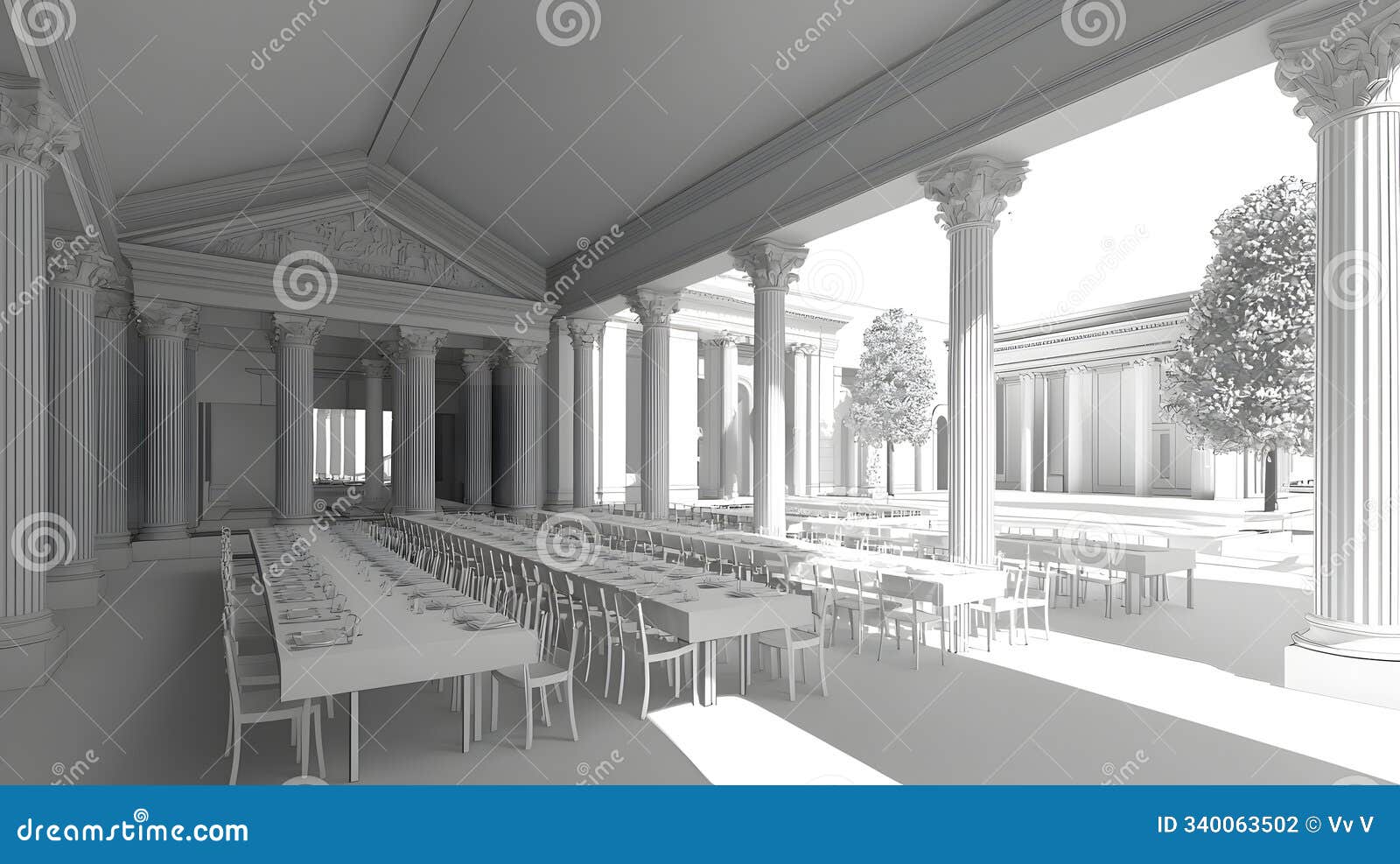 Stunning Architectural Rendering of a Grand Hall. Stock Illustration ...