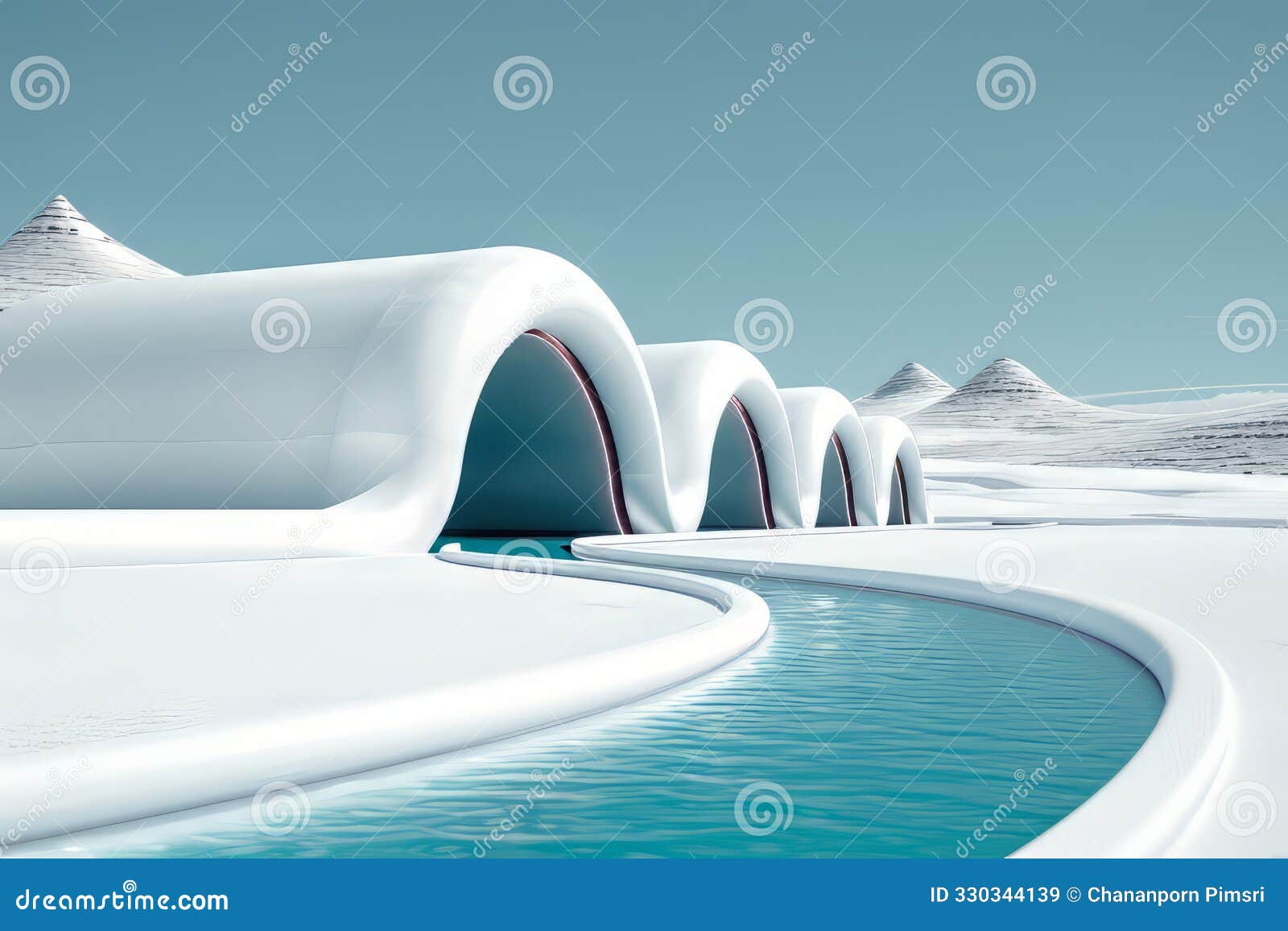 A Stunning Architectural Structure Featuring Smooth Curves and Serene ...