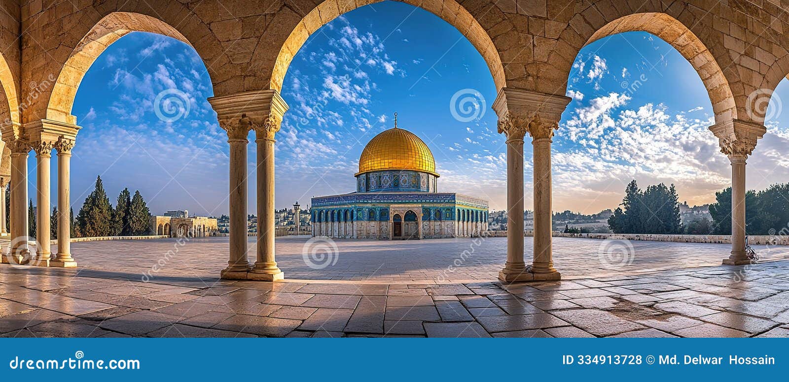Stunning Architectural View of Dome of the Rock with Arch Framing on a ...