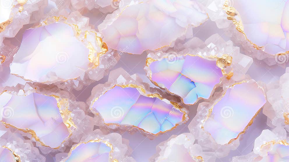Iridescent Opal Stones with Elegant Golden Edges on a Soft Marble ...