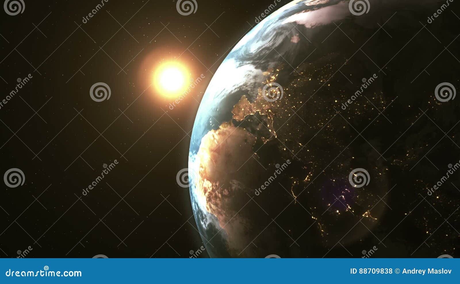 Stunning Beautiful Dawn in Space, the Sun Comes from Behind the Planet ...