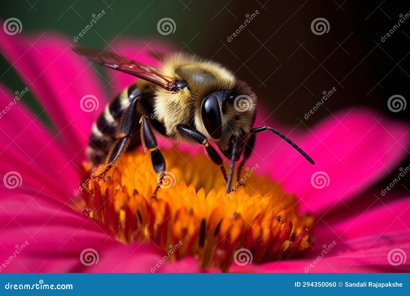 A Stunning Bee Collecting Nectar from Flower Stock Illustration ...