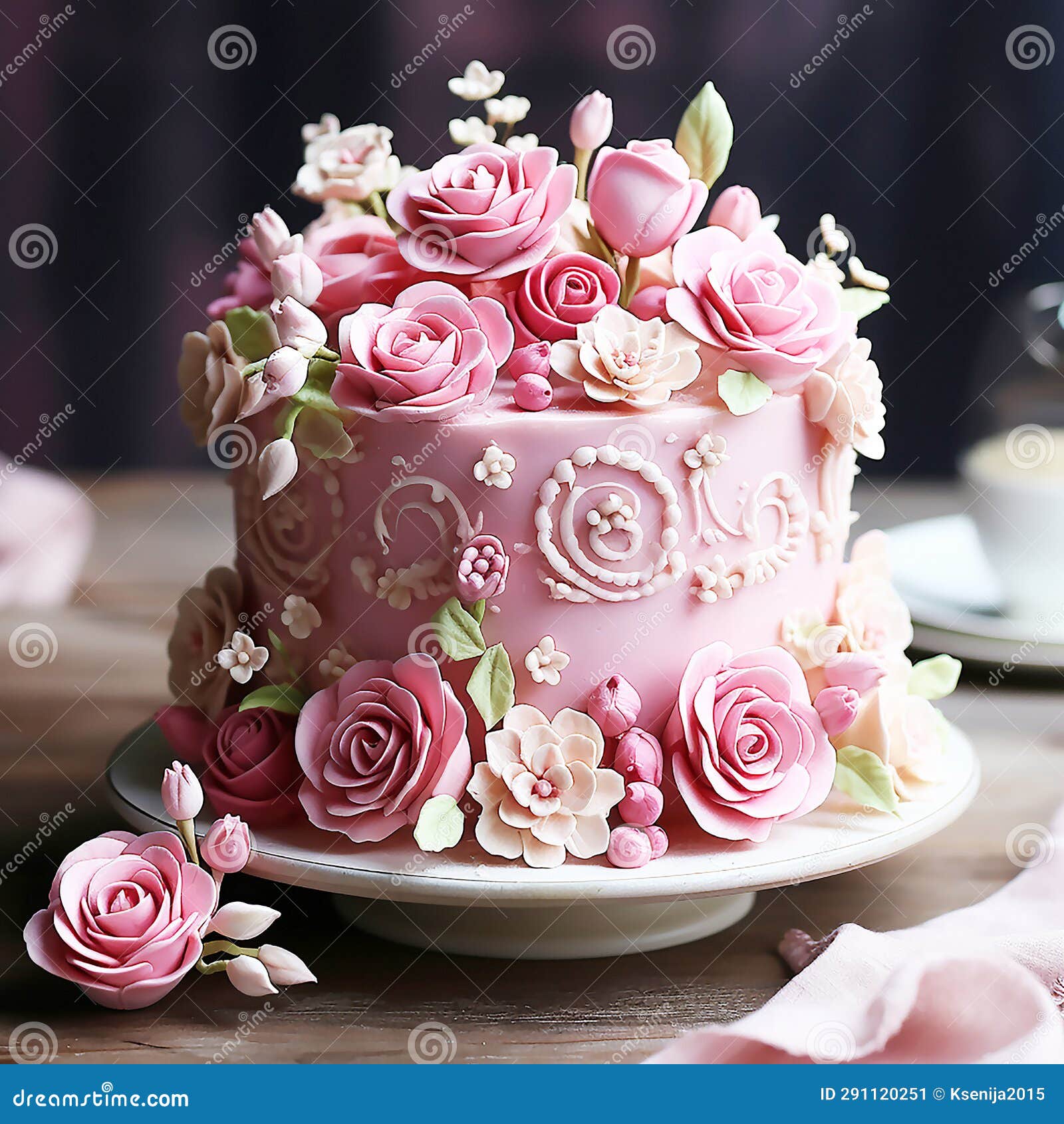 Stunning Birthday Cake with Pink Roses Stock Illustration ...
