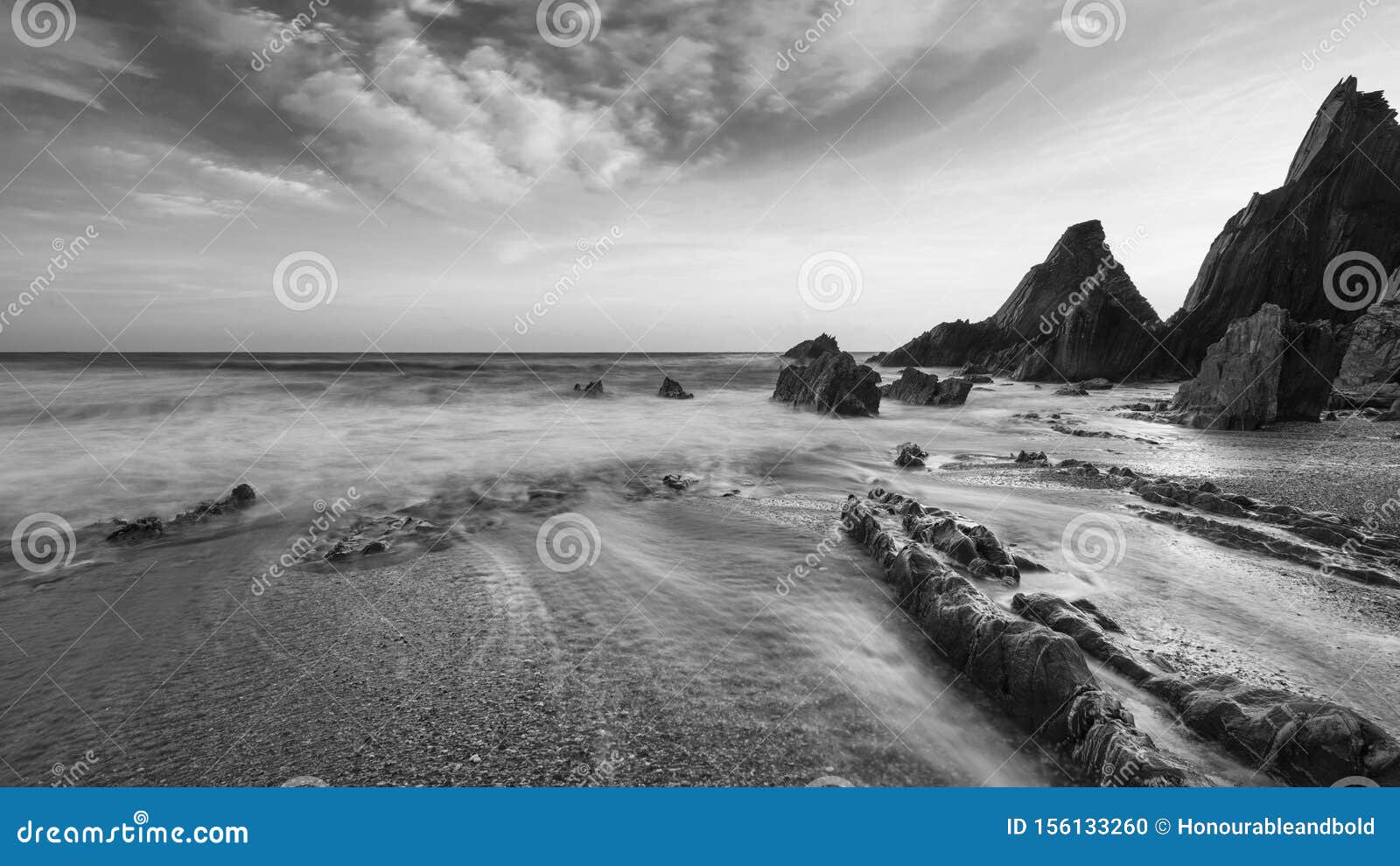 Stunning Black and White Sunset Landscape Image of Westcombe Beach in ...