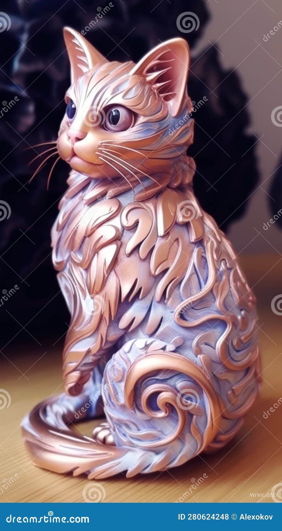 The Stunning Cat in Rose Gold and Periwinkle Style . Stock Illustration ...