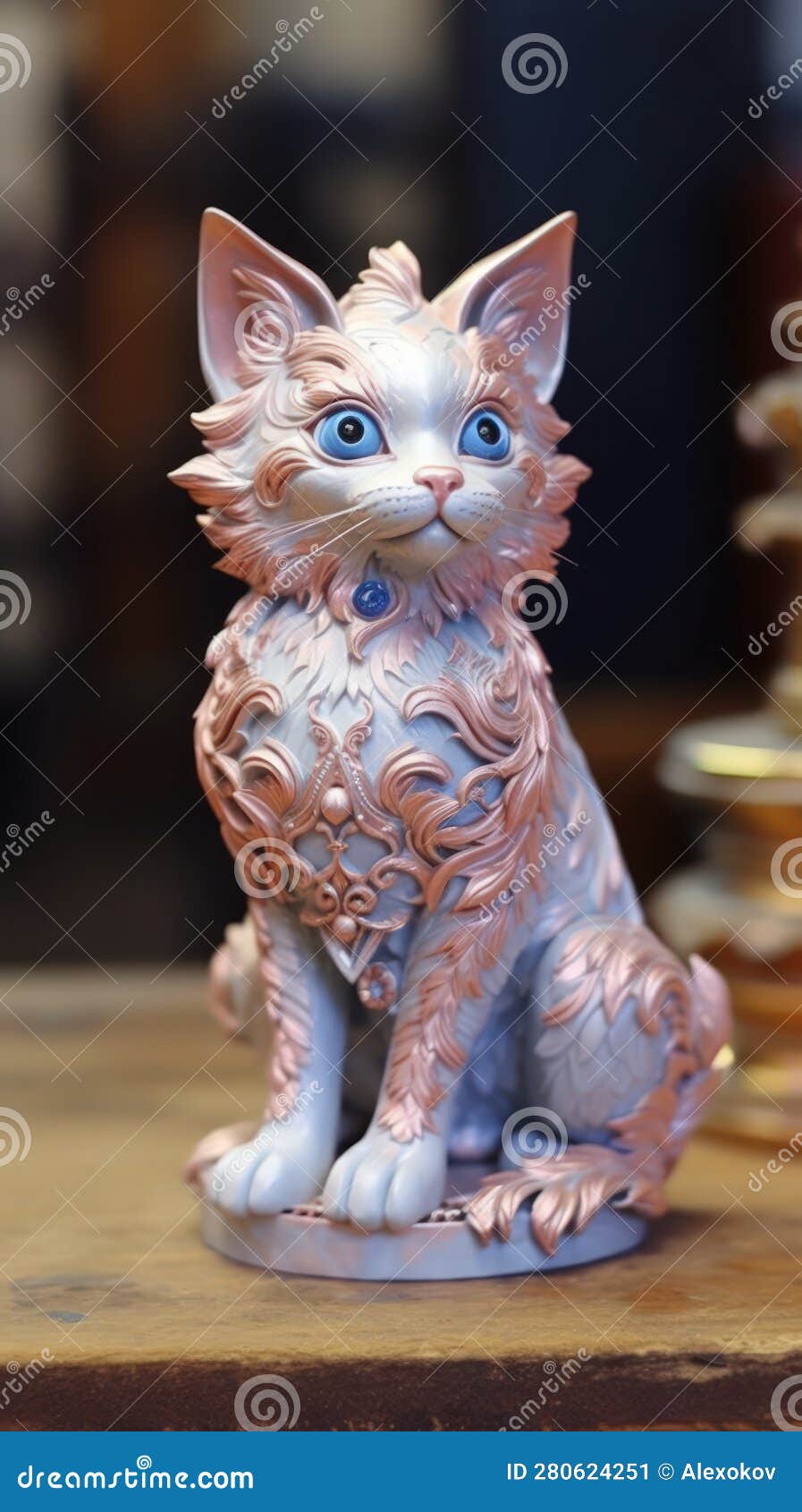 The Stunning Cat in Rose Gold and Periwinkle Style . Stock Illustration ...