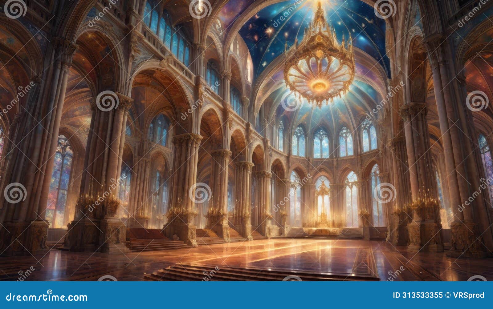 Majestic Cathedral Interior with Cosmic Ceiling Stock Image - Image of ...