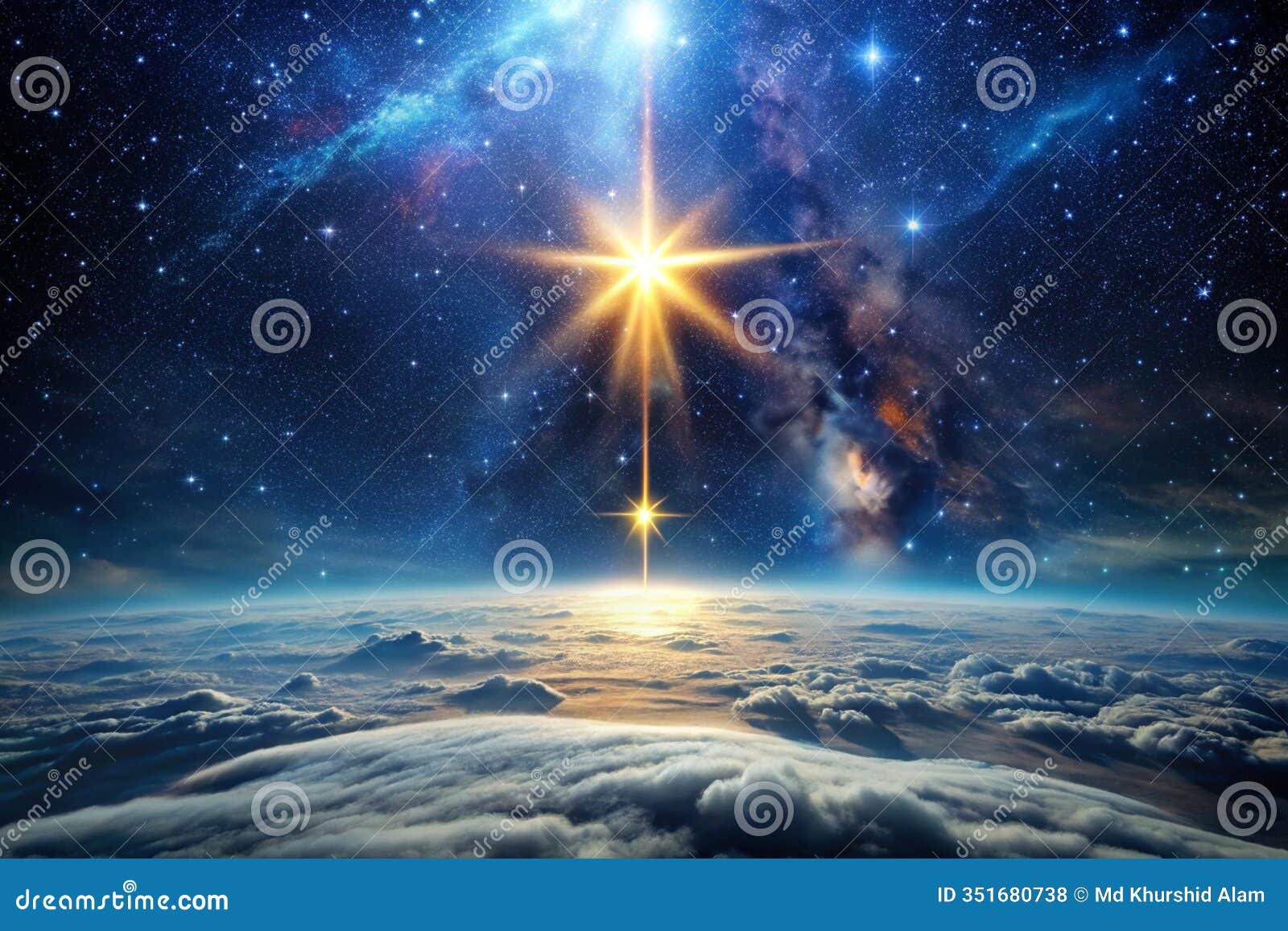 Stunning Celestial Star Casting Light Over the Clouds and Vast Universe ...
