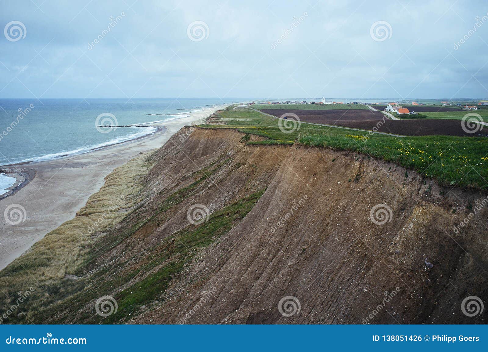 Stunning Cliff Separates Fields and Sea Stock Photo - Image of plant ...