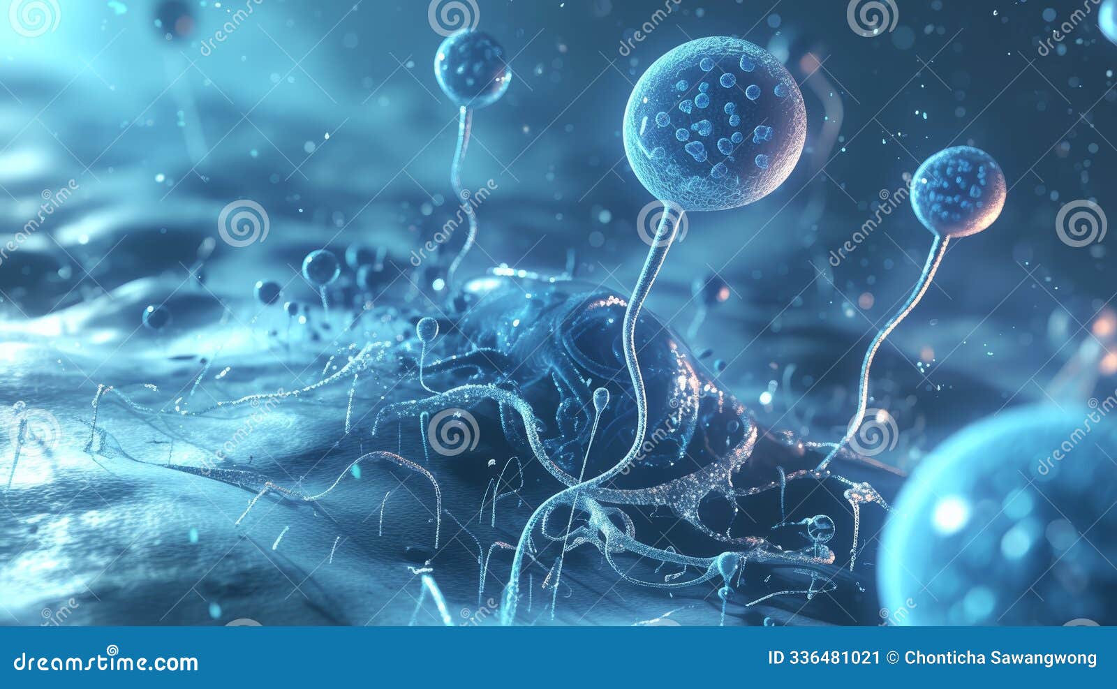 A Stunning Close-up of Microorganisms in a Vibrant Blue Environment ...