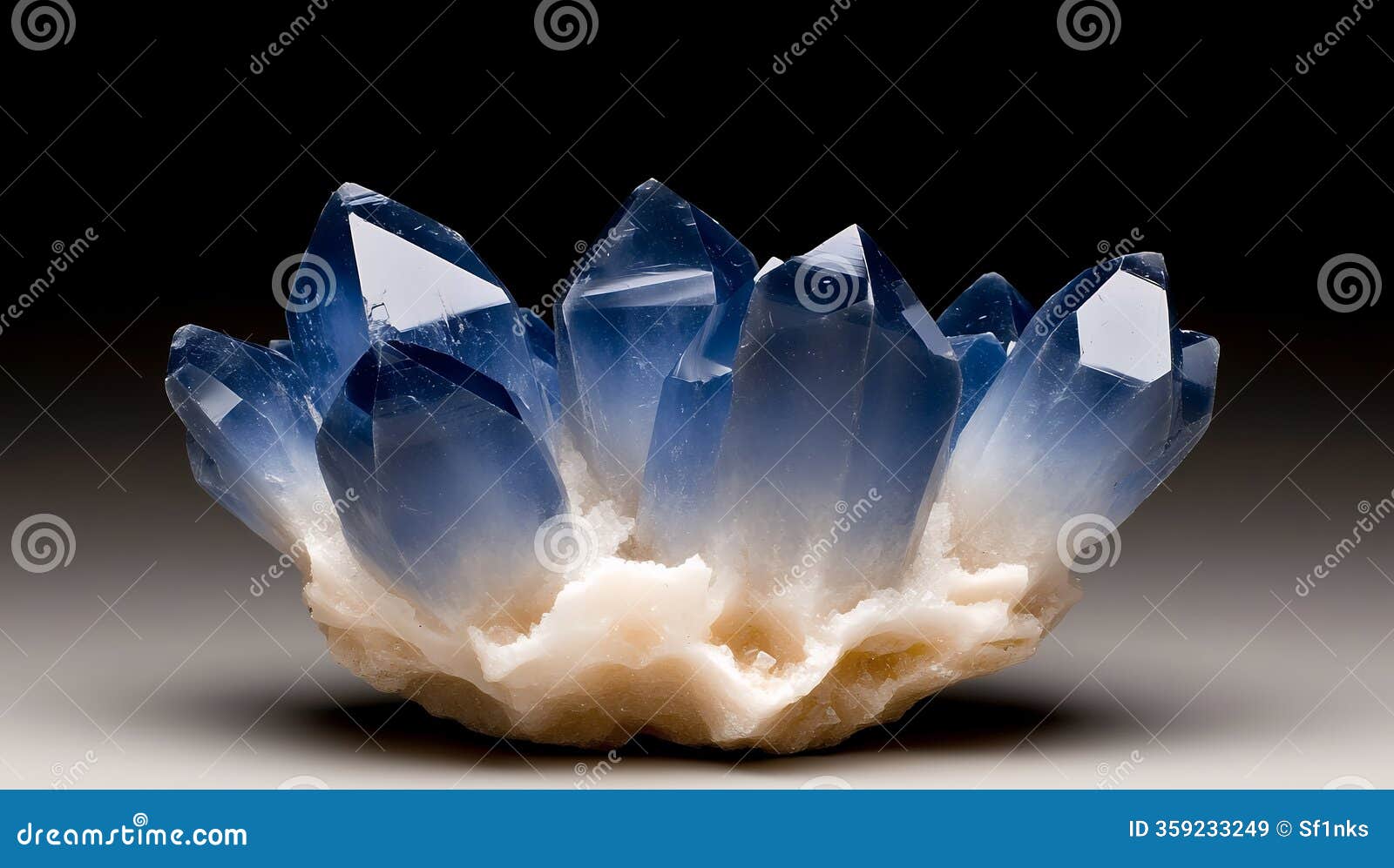 Stunning Cluster Of Deep Blue Quartz Crystals On A Beige Matrix ...