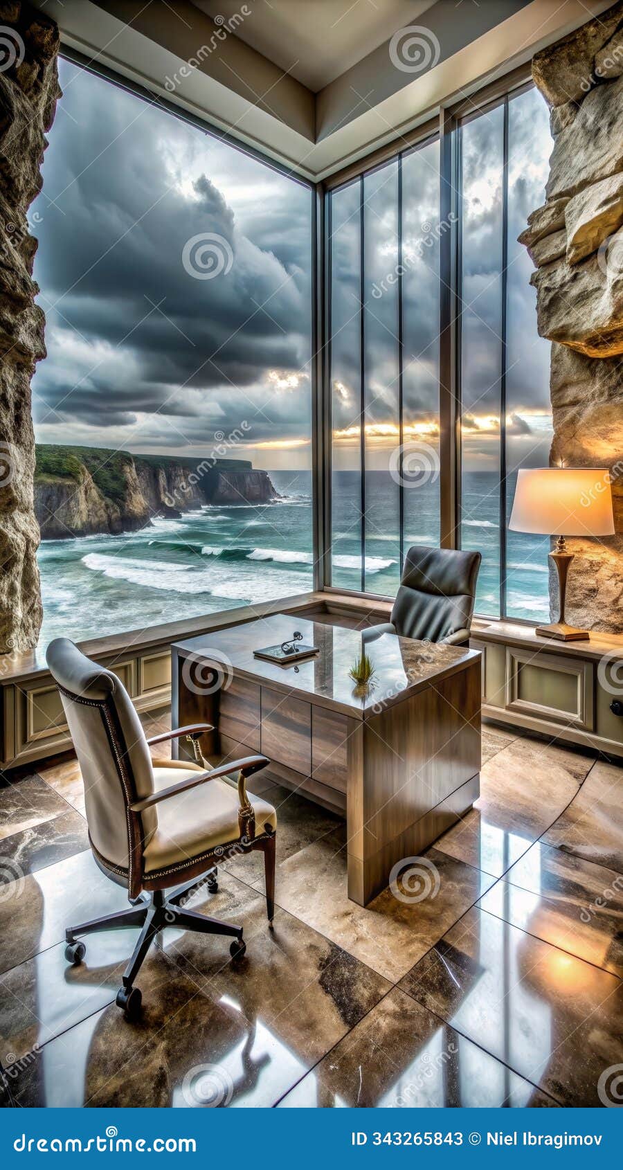 Stunning Coastal Office View with Dramatic Clouds and Ocean Waves Stock ...
