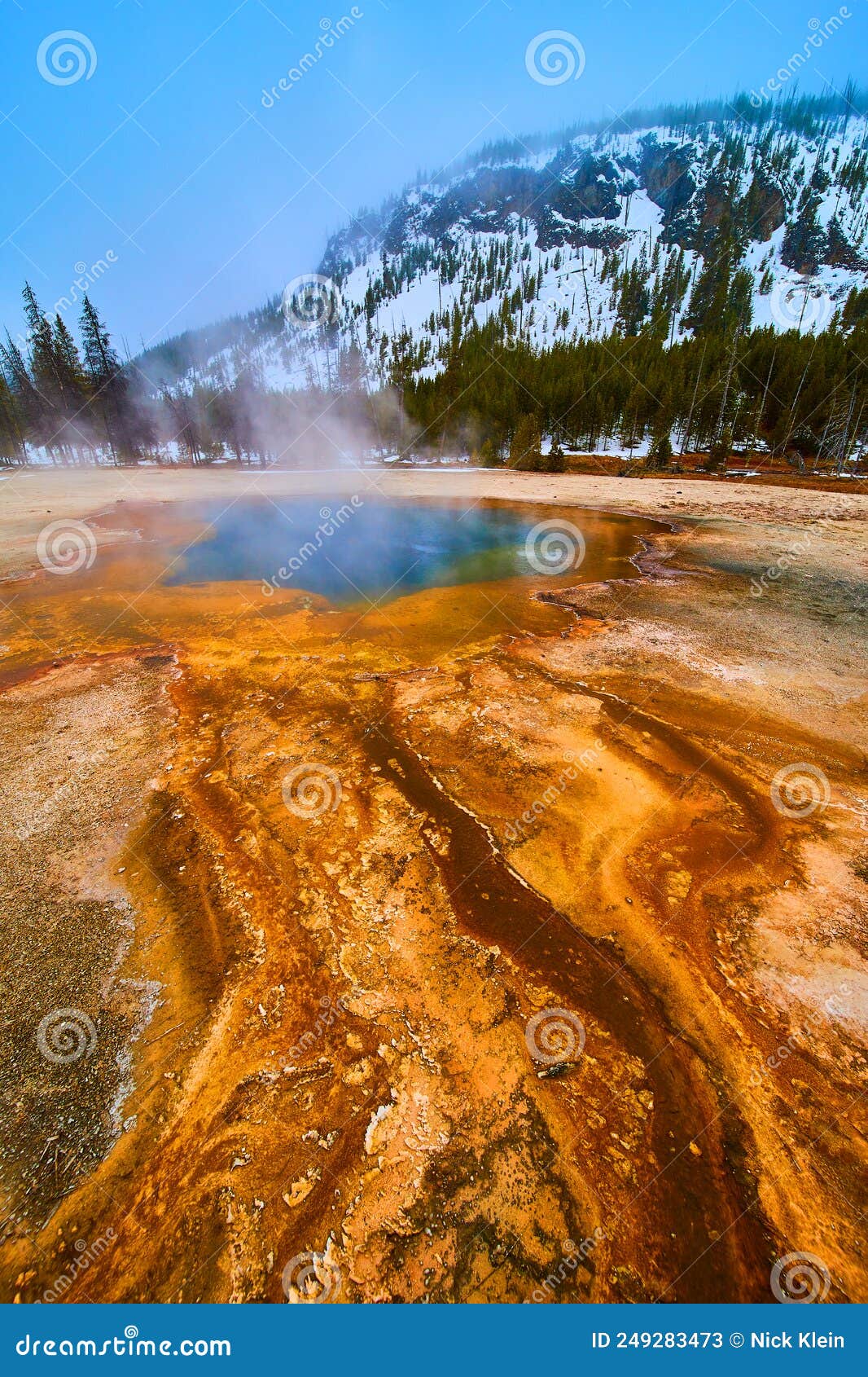 Stunning Colors of Pools at Basin in Yellowstone during Winter Stock ...
