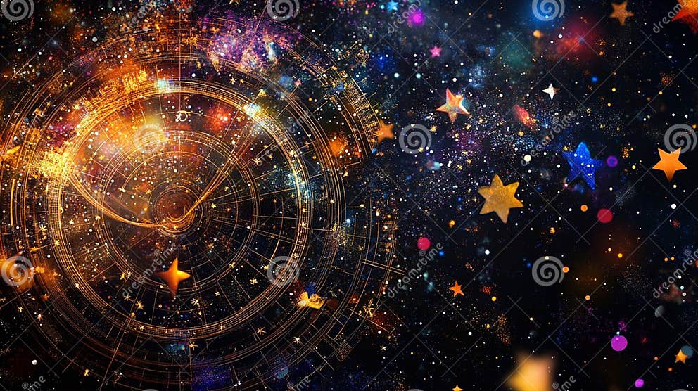 Celestial Clockwork Cosmic Starry Night Sky Abstract Art Design Red ...