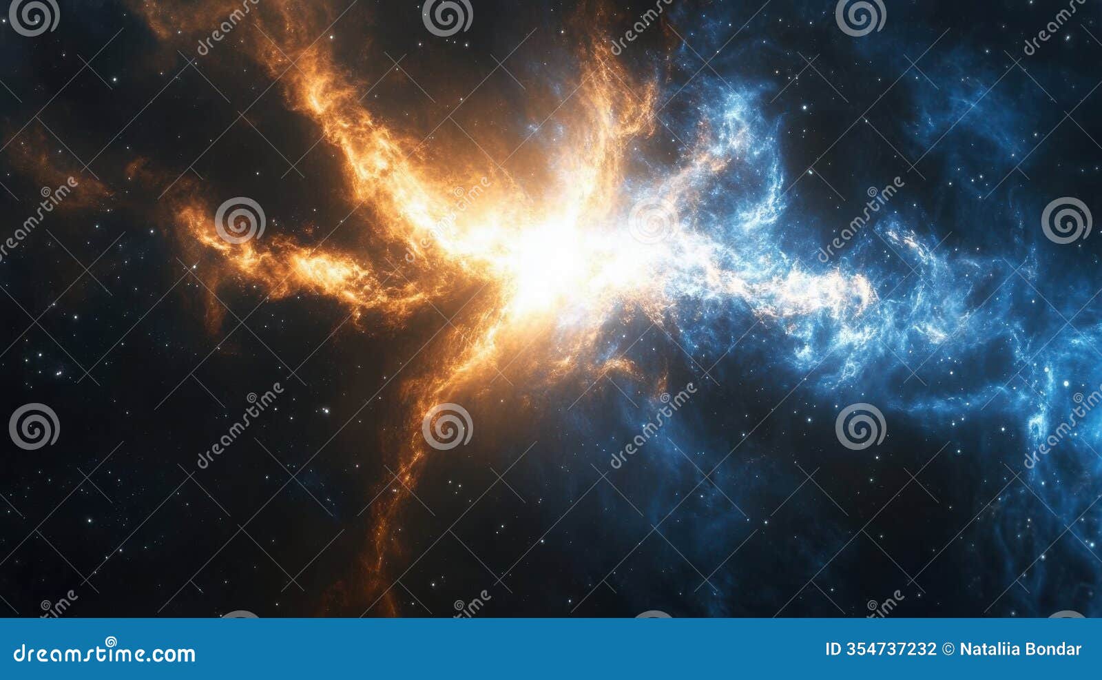 Stunning Cosmic Collision of Blue and Red Nebula in Deep Space with ...