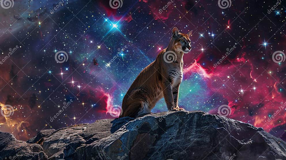 Beautiful Majestic Puma in a Stunning Dreamy Cosmic Background Stock ...