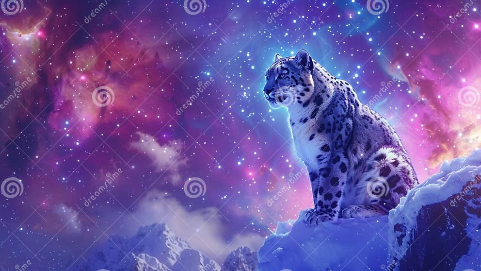 Beautiful Majestic Snow Leopard in a Dreamy Snowy Forest in a Cosmic ...