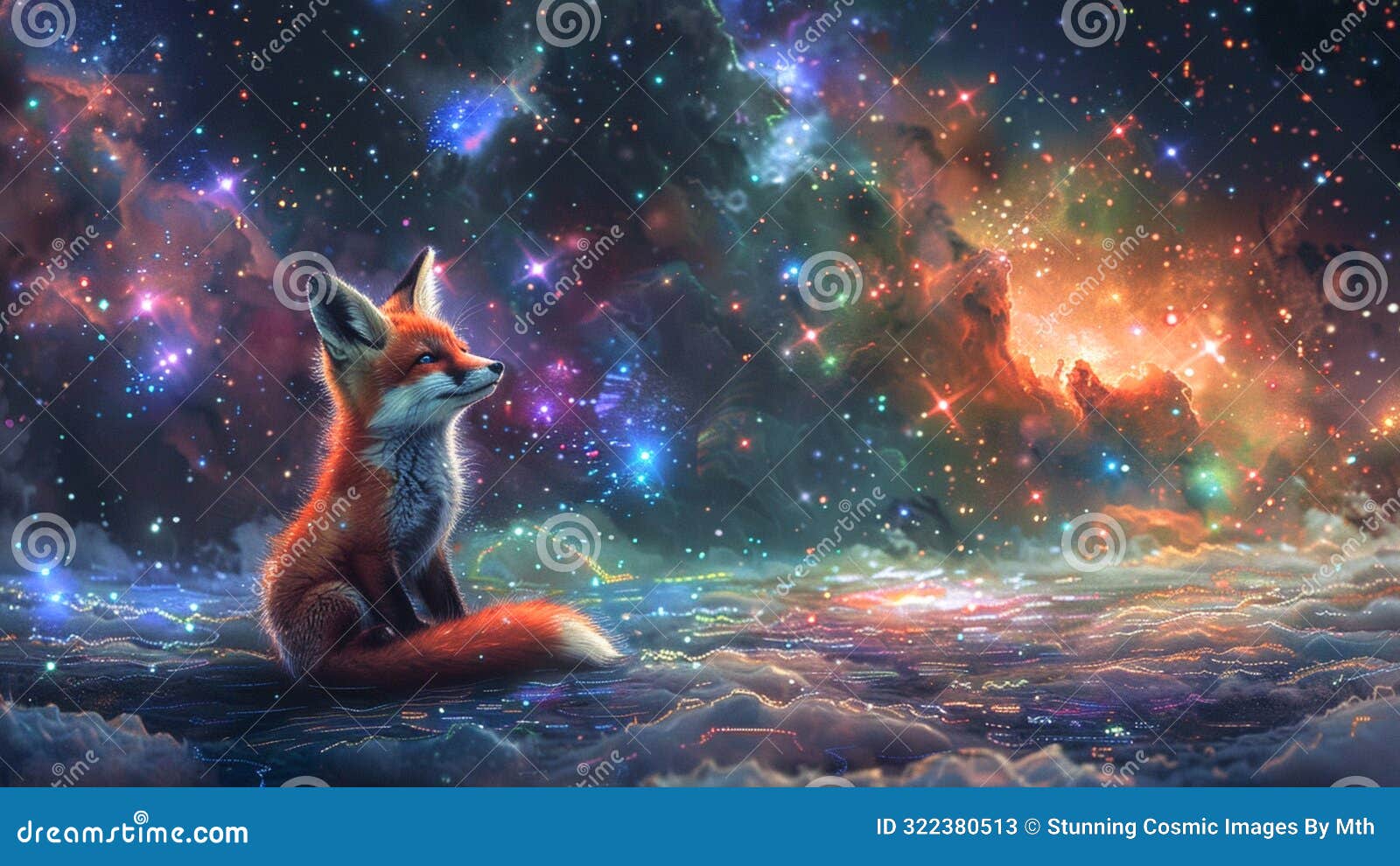 Beautiful Cosmic Fox in a Starry Nebula Background Stock Illustration ...