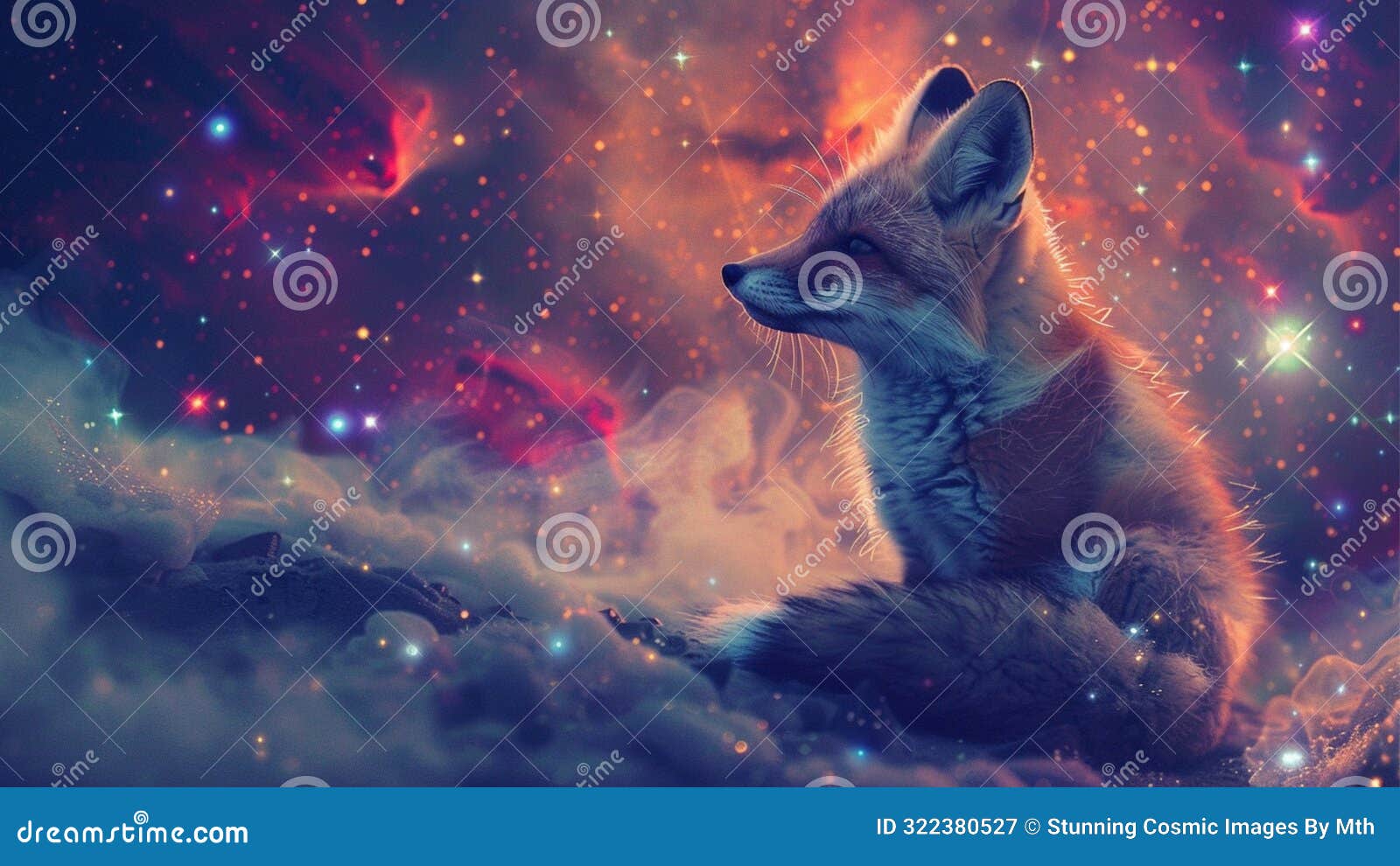 Beautiful Cosmic Fox in a Starry Nebula Background Stock Illustration ...