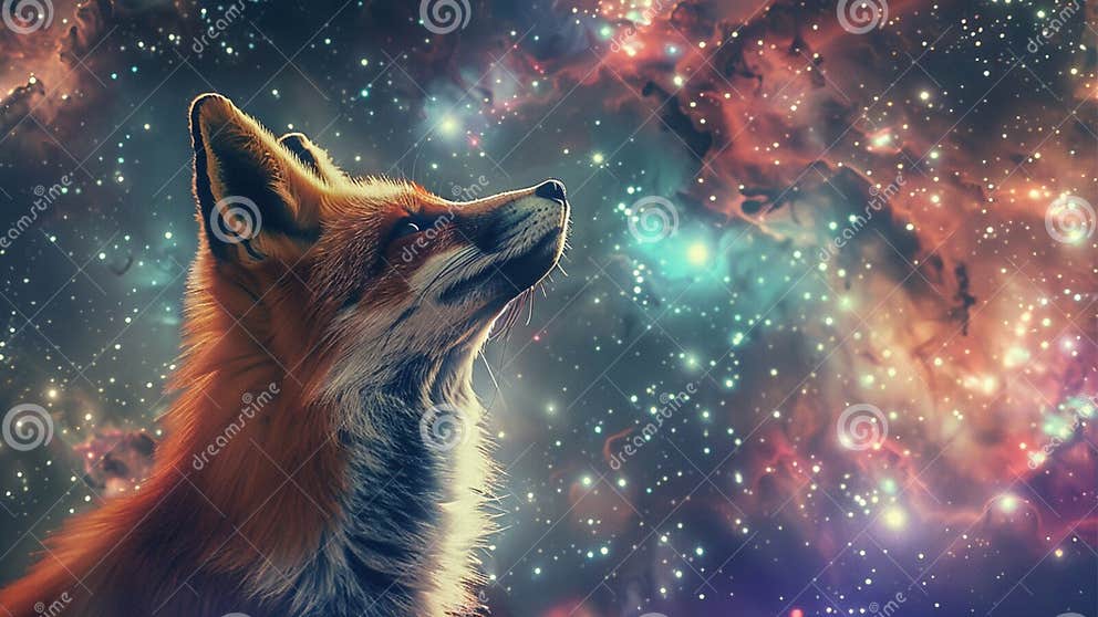 Beautiful Cosmic Fox in a Starry Nebula Background Stock Illustration ...