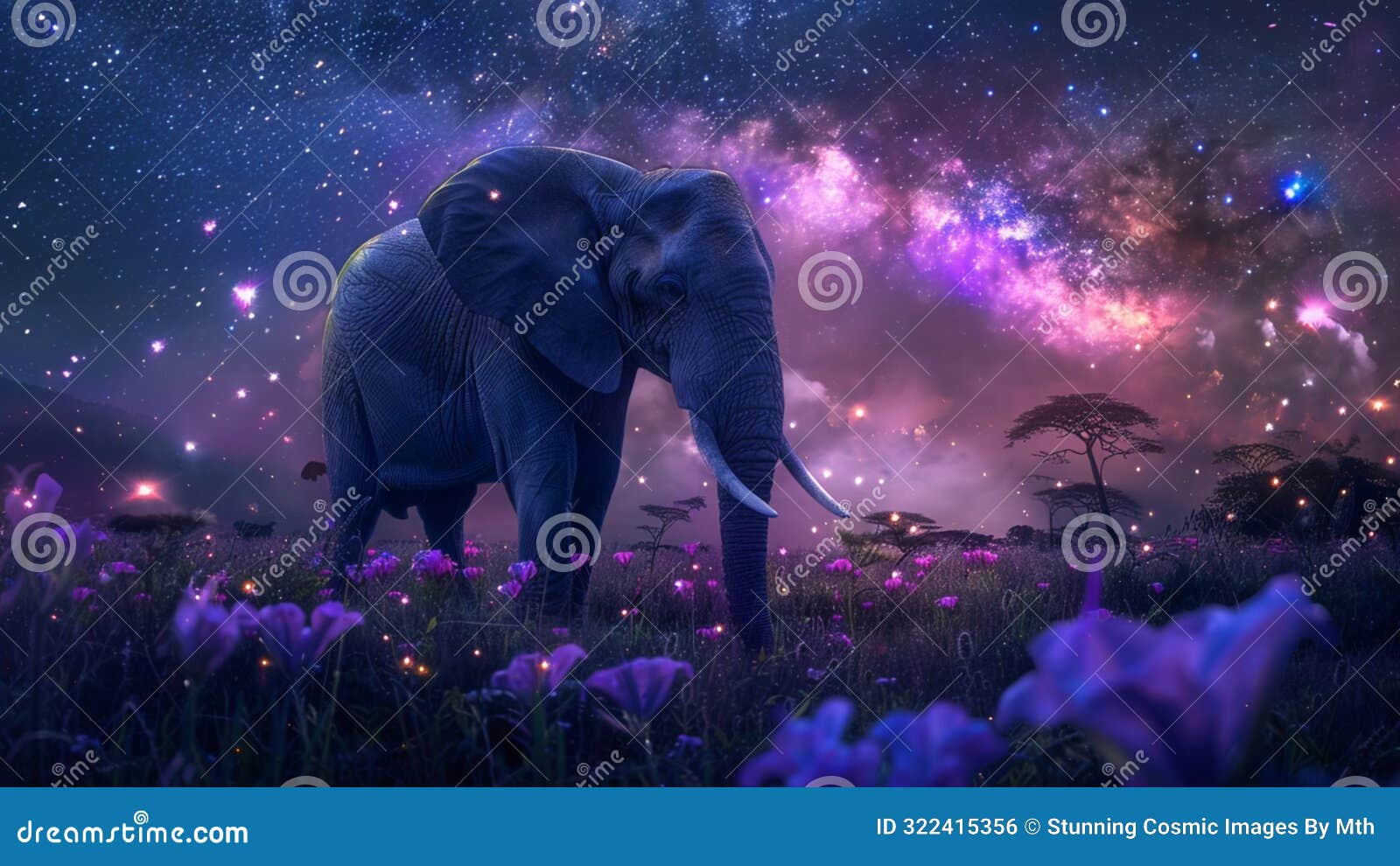 Cosmic Elephant in a Beautiful African Jungle in a Dreamy Starry Nebula ...