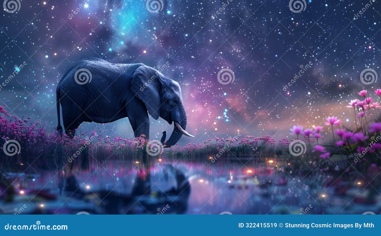 Cosmic Elephant in a Beautiful African Jungle in a Dreamy Starry Nebula ...