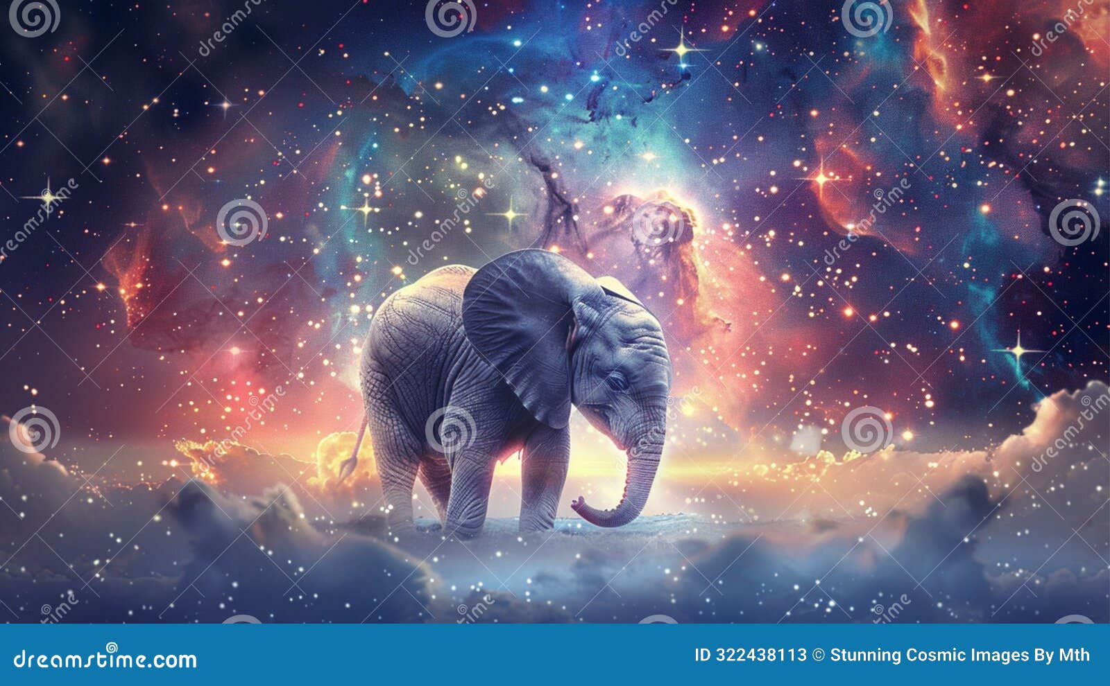 Adorable Baby Elephant in a Beautiful Colorful Dreamy Cosmic Nebula ...