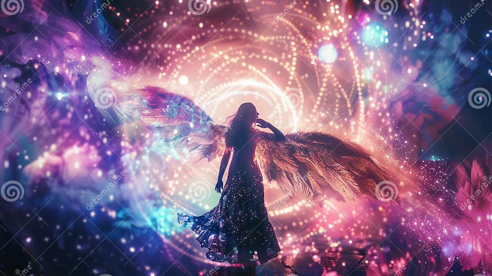 Unique Ethereal Silhouette of Female Light Angels with Wings in Pastel ...