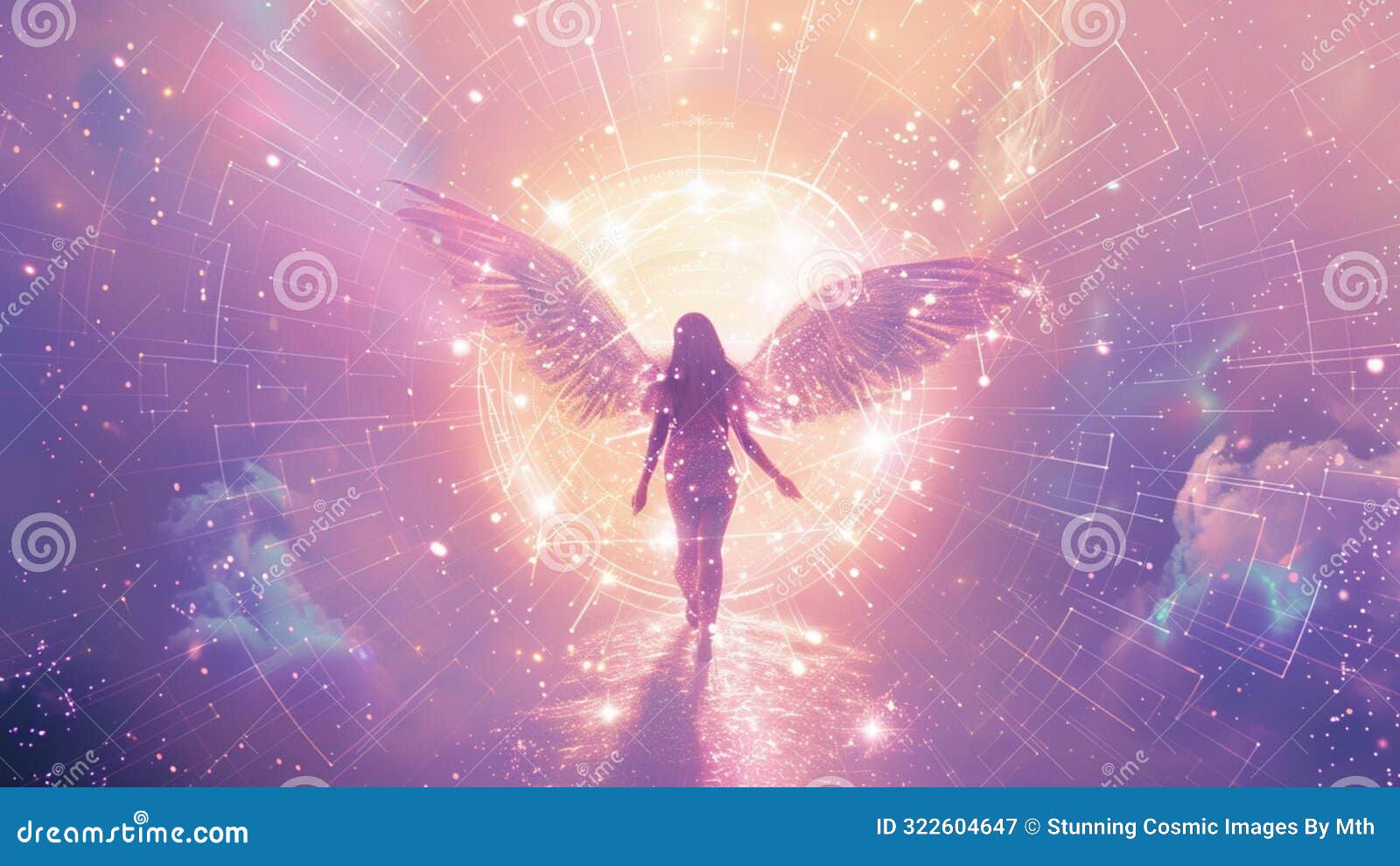 Unique Ethereal Silhouette of Female Light Angels with Wings in Pastel ...