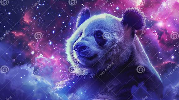 Cosmic Panda Bear on a Beautiful Dreamlike Cloud Surrounded a Dreamy ...
